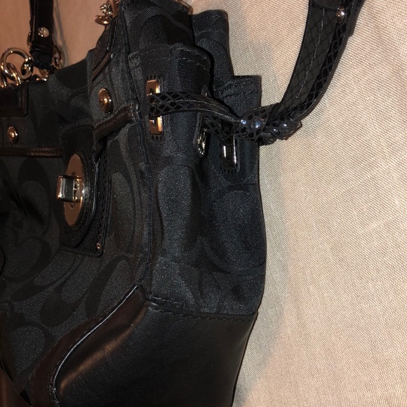 Coach | Bags | Coach Logo Fabric Leather Top Handle Purse Bag | Poshmark